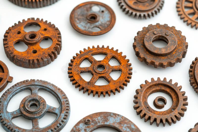 Various Rusty Gears Arranged on a Light Surface Showcasing Intricate ...