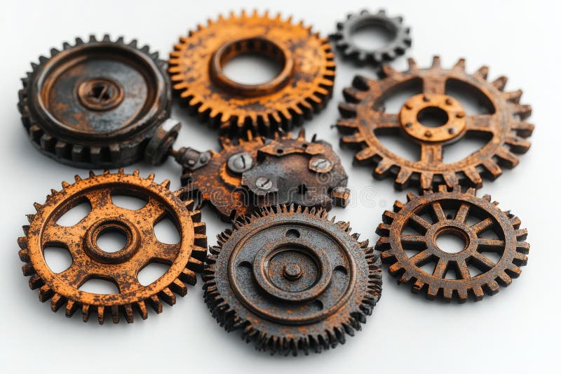 Various Rusty Gears Arranged on a Light Surface Showcasing Intricate ...