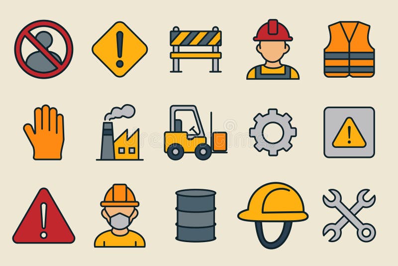 Construction Safety Icons for Workplace Awareness Stock Illustration ...