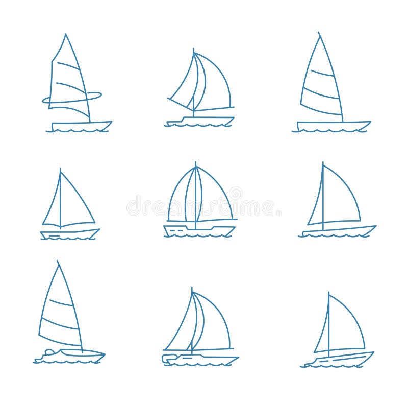Various Sailboat Icons with a Simple Outline Design for Easy Customization and Use Stock Vector ...