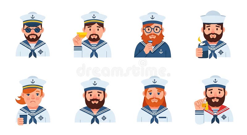 Various Sailor Characters with Different Expressions Stock Illustration ...