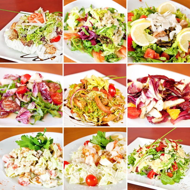 Various salads collage stock photo. Image of collection - 51080636