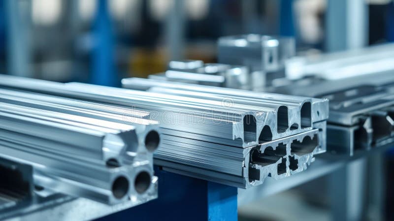 Various Samples of Aluminum Profile on the Stand. Industry Stock Photo ...
