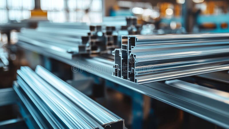 Various Samples of Aluminum Profile on the Stand. Industry Stock Image ...