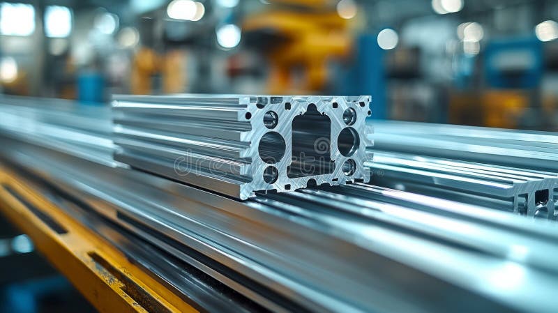 Various Samples of Aluminum Profile on the Stand. Industry Stock Photo ...