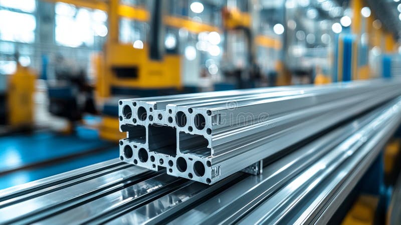 Various Samples of Aluminum Profile on the Stand. Industry Stock Photo ...