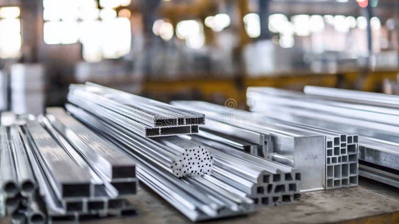 Various Samples of Aluminum Profile on the Stand. Industry Stock Photo ...
