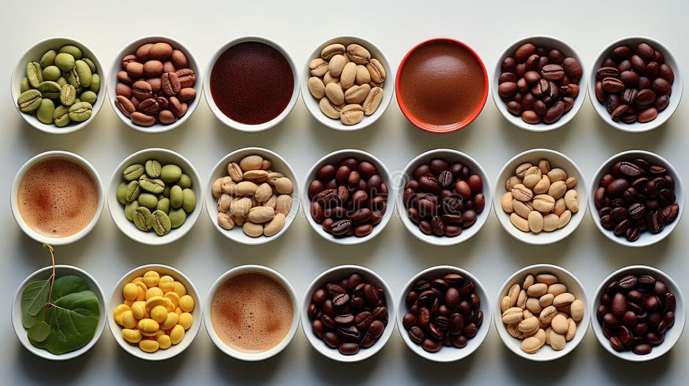 Various Samples of Coffee Nuts and Seeds Stock Photo - Image of bean ...