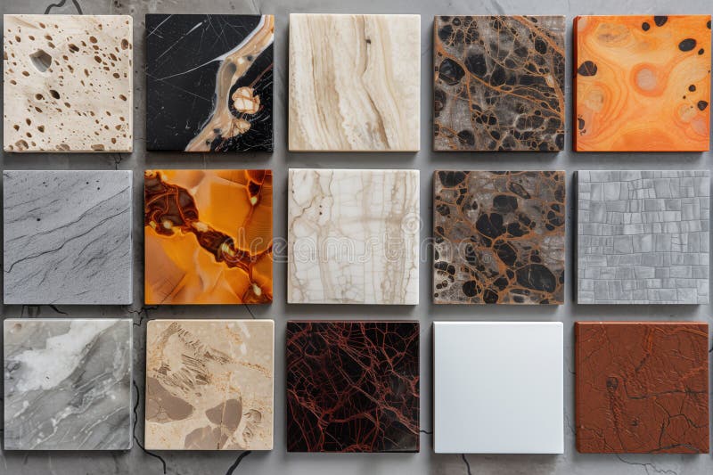 Various Samples of Marble Stone Tiles, Arranged in Grid Pattern Showing ...