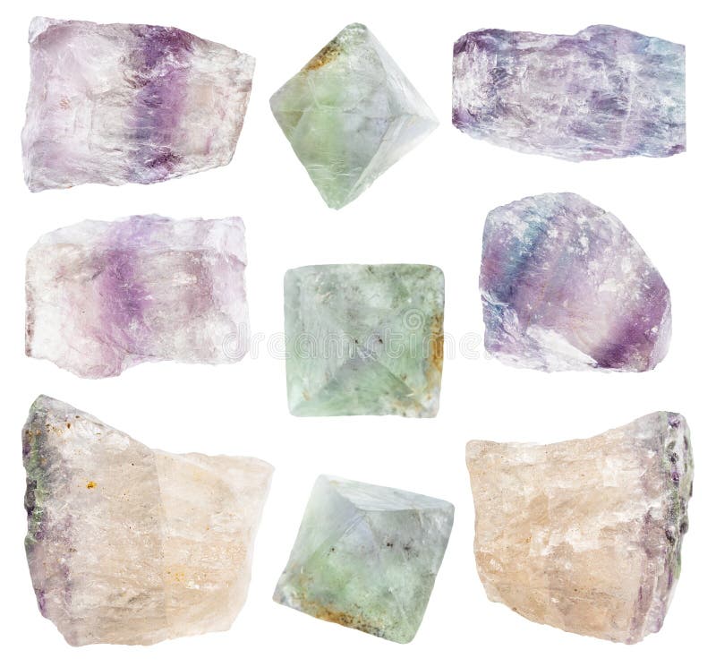 Various Samples of Raw Fluorite Minerals Isolated Stock Image - Image ...
