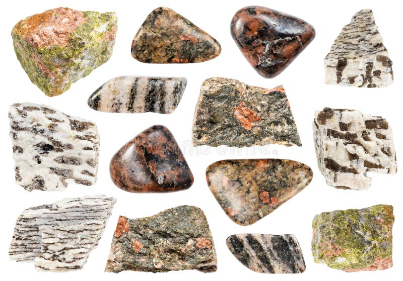 Various Samples of Raw Granite Minerals Isolated Stock Photo - Image of ...