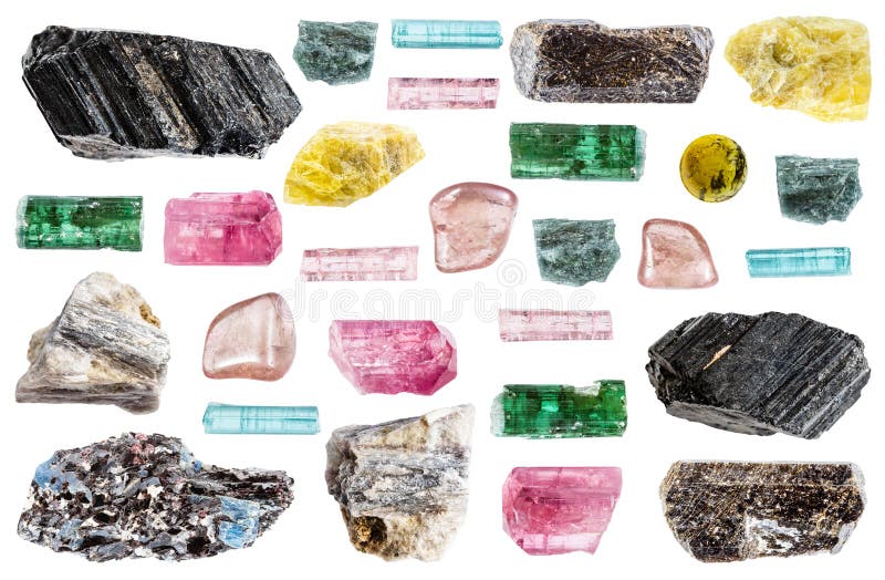 Various Samples of Raw Tourmaline Mineral Isolated Stock Photo - Image ...