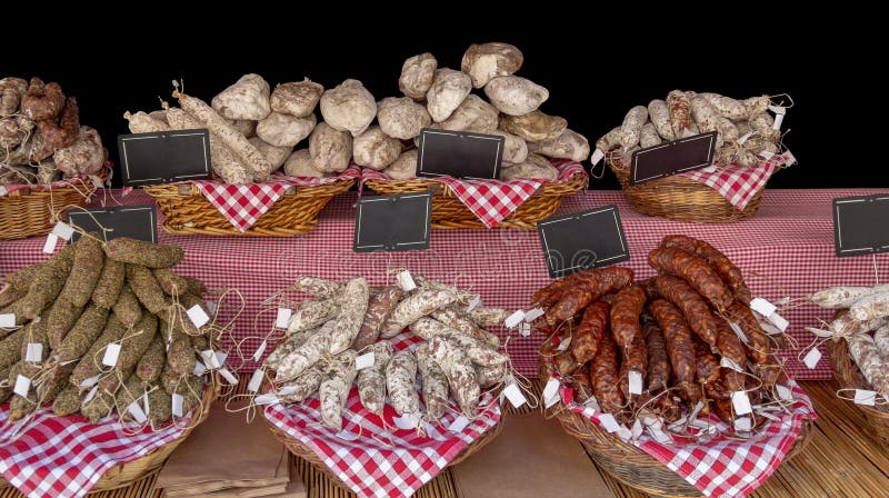 French Saucission Drying and Hanging in a Kitchen. Saucisson, or ...