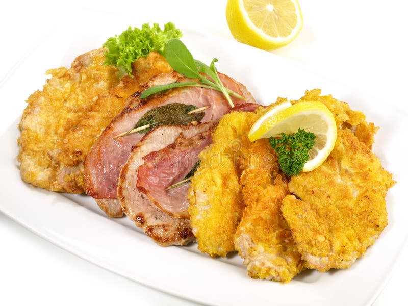 Various Schnitzel Plate - Isolated Stock Photo - Image of chop, grill ...