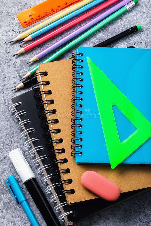 Various School Supplies on the Desk. Top View on Pencils Stock Image ...