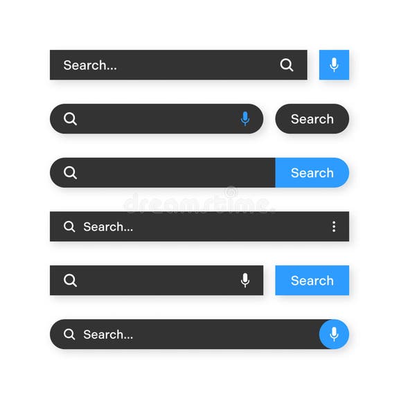 Various Search Bar Templates, Dark Mode. Internet Browser Engine with ...