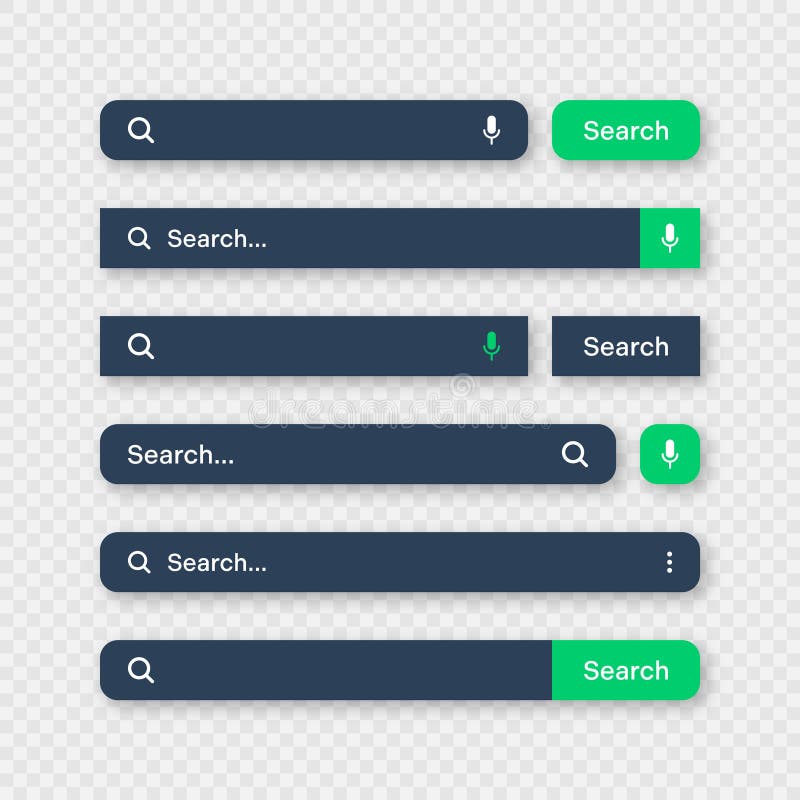 Various Search Bar Templates, Dark Mode. Internet Browser Engine with ...