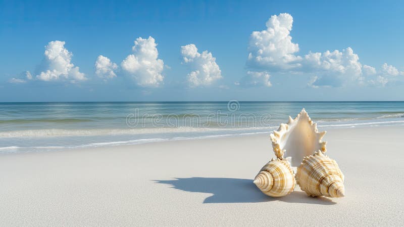 Various Seashells Rest on Golden Sand, Illuminated by Sunlight, with ...