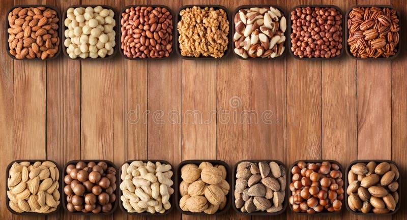 Various Seeds and Nuts Background, Top View. Healthy Snacks on Wooden ...