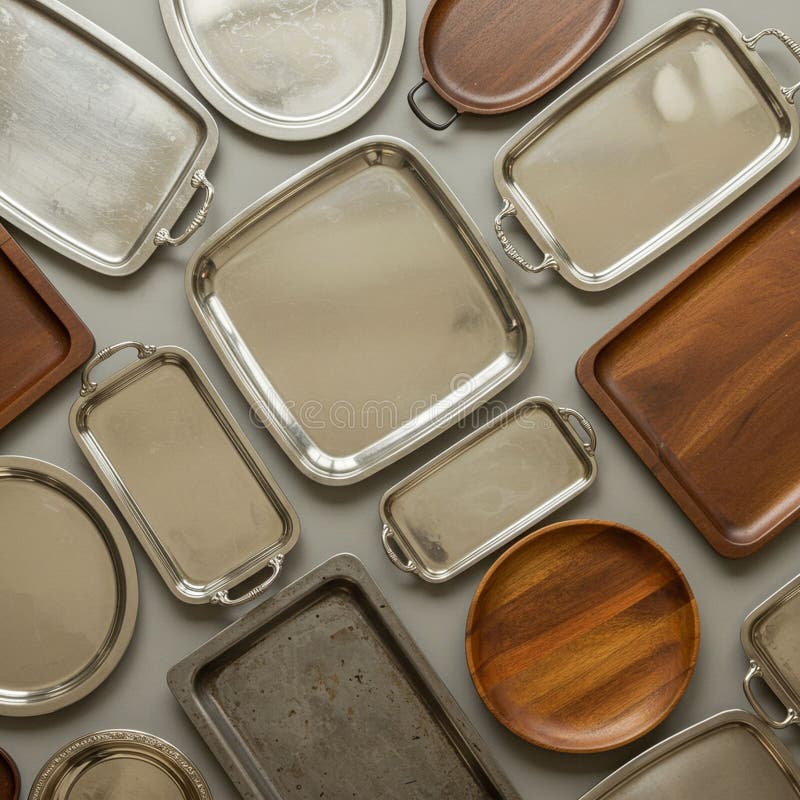 Various Serving Trays are Arranged on a Surface, Featuring a Mix of ...