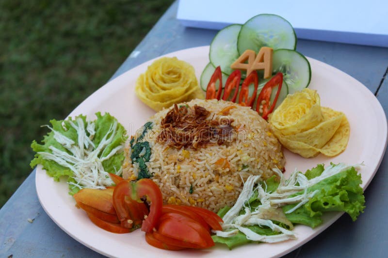 Various Servings of Fried Rice with Various Decoration Stock Photo ...