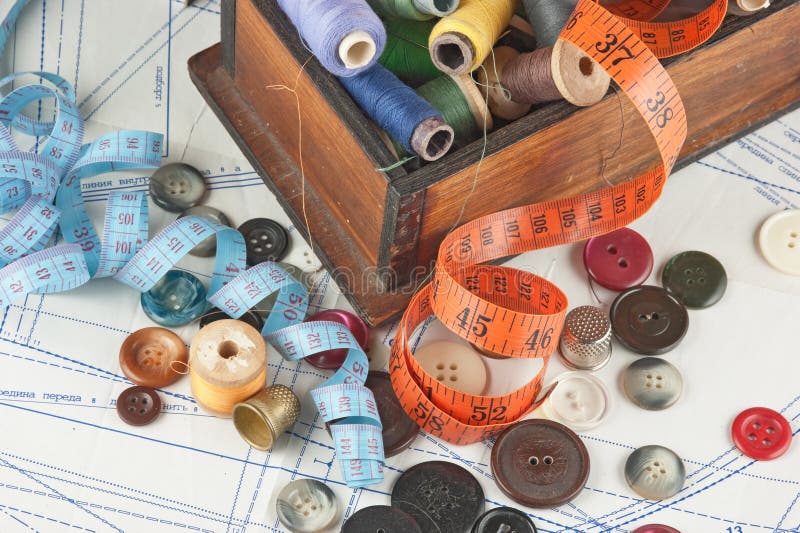Various Sewing Accessories in the Scheme Stock Photo - Image of closeup ...
