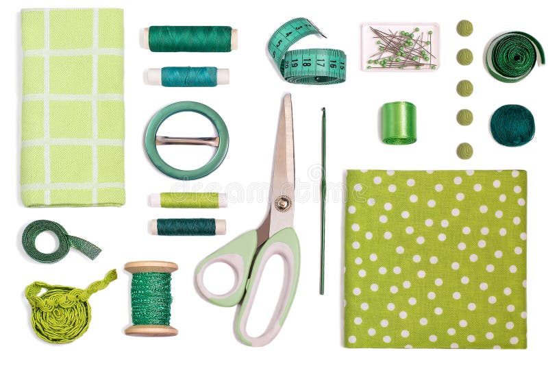 Various Sewing Accessories and Tools Green Shades Stock Photo - Image ...
