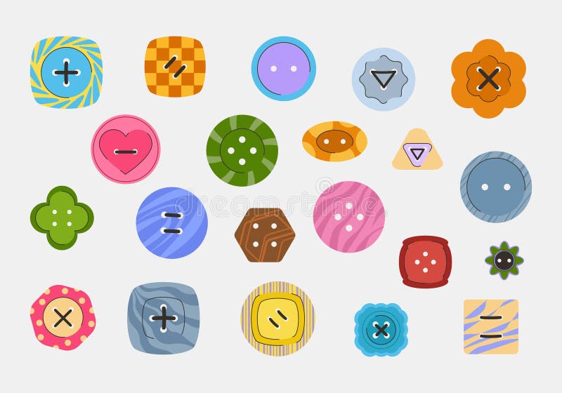 Various Sewing Buttons Set. Cartoon Clothes Buttons with Different ...