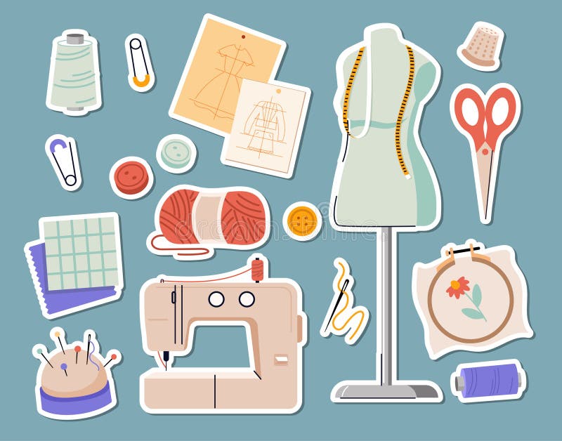 Sewing and Tailoring Tools Stickers. Vector Illustration Stock ...