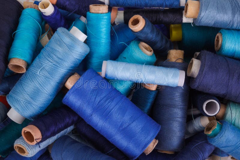 Various Shades of Blue Threads Stock Image - Image of sewing, craft ...