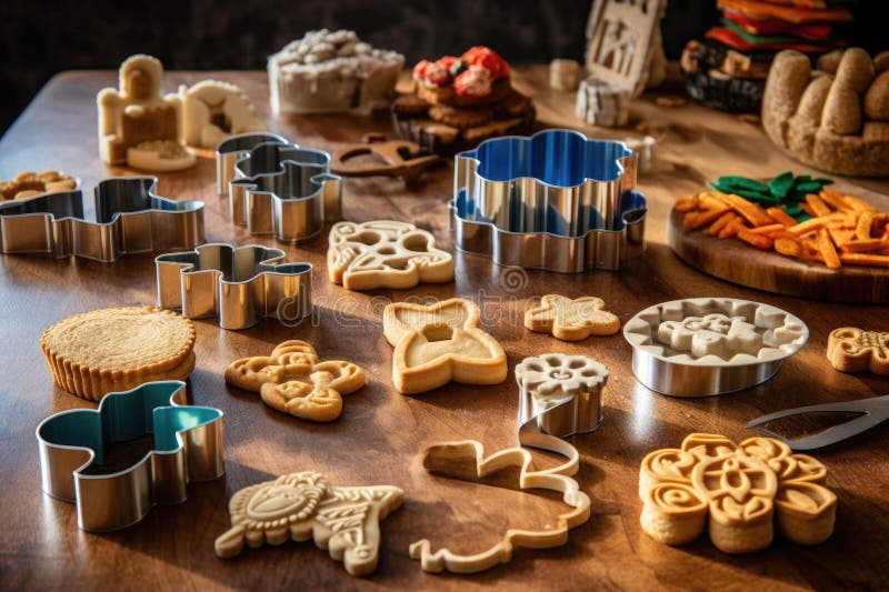Various Shaped Biscuit Cutters on a Table Stock Illustration ...