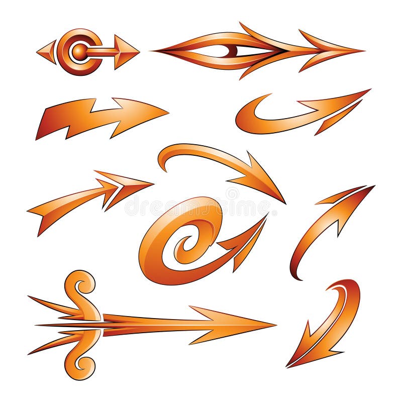 Various Shaped Curvy Orange Arrows Stock Vector - Illustration of icons ...