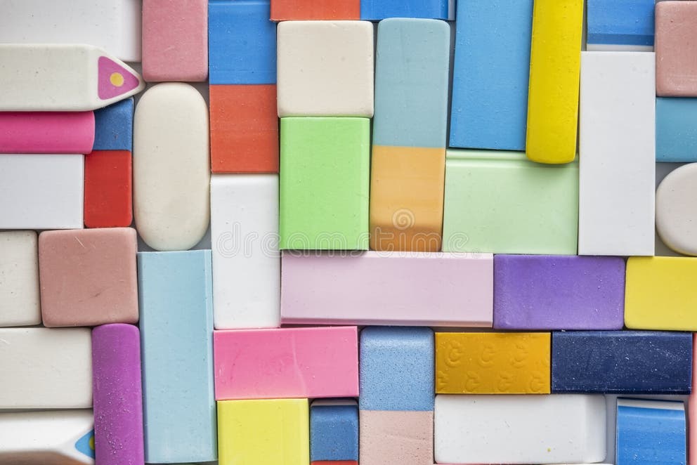 Various Shapes and Colors of Erasers Arranged Stock Photo - Image of ...
