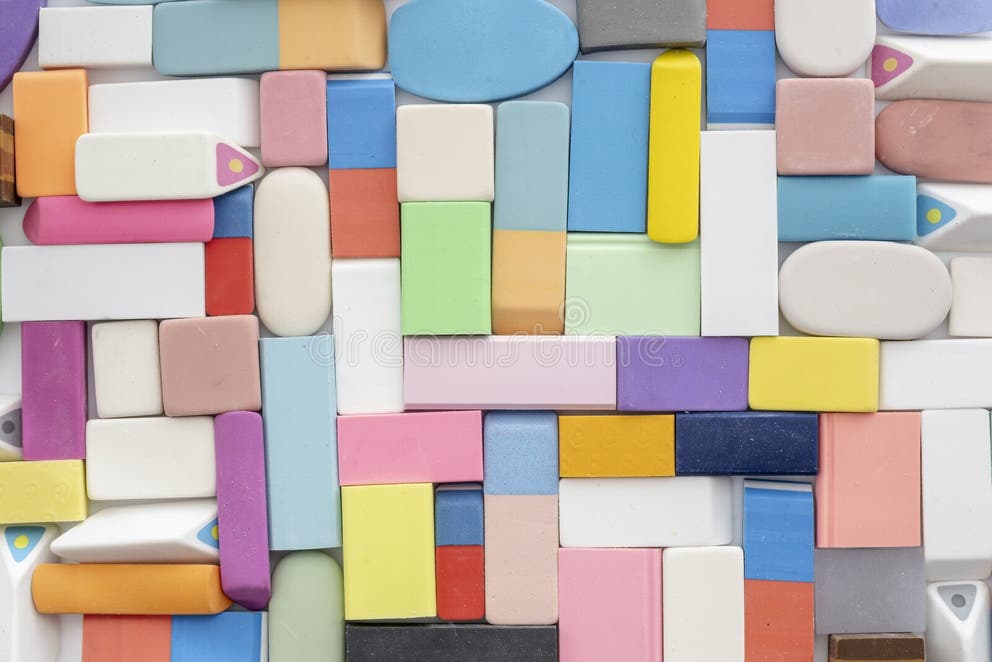 Various Shapes and Colors of Erasers Arranged Stock Image - Image of ...