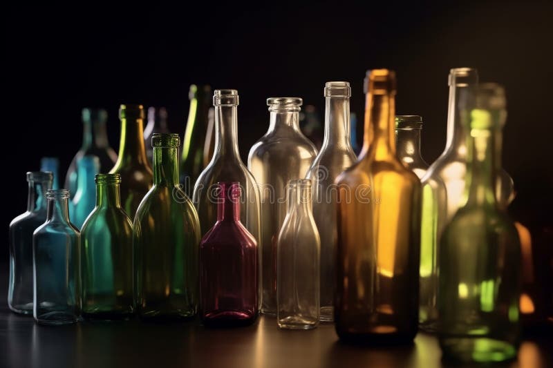 Various Glass Bottles Background. Generative AI Stock Illustration ...