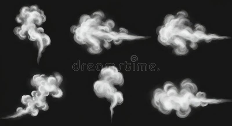 Various Shapes of White Smoke on Black Background for Creative Design ...