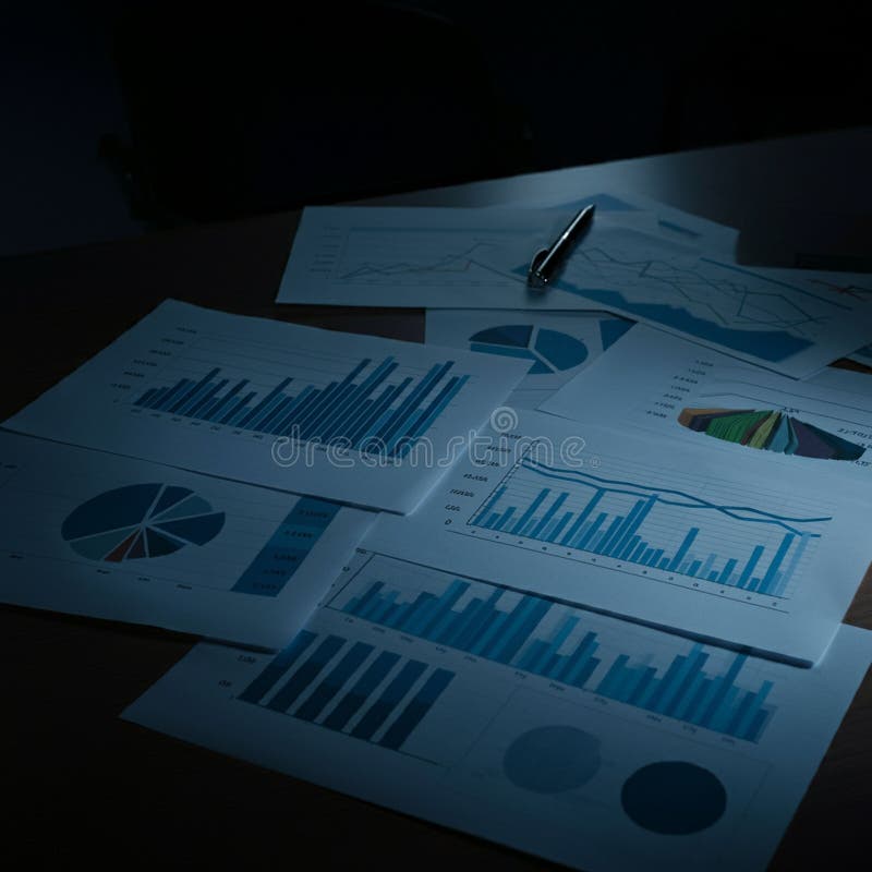 Various Sheets of Paper Display Charts and Graphs with Data. the ...