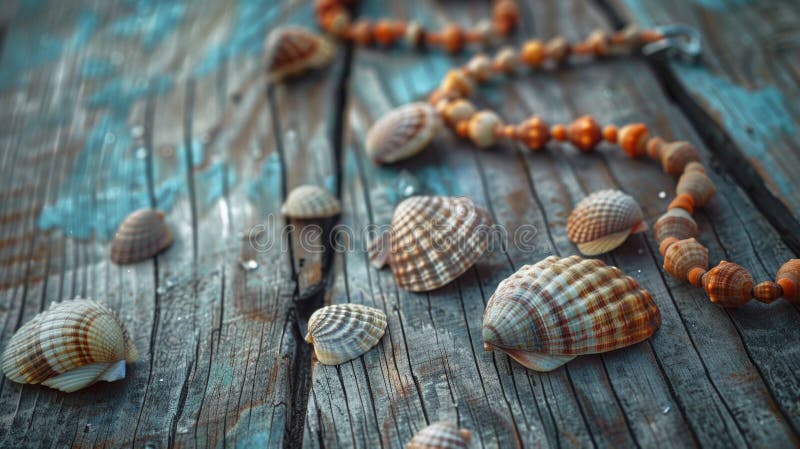 Various Shells Arranged on a Wooden Table, Perfect for Beach-themed ...