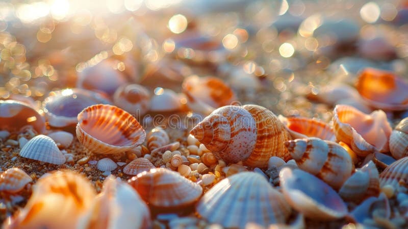 Shells Scattered on Sandy Shore Stock Image - Image of shellfish ...