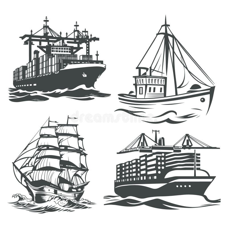 Various Ship Vector Design Collection Stock Vector - Illustration of ...