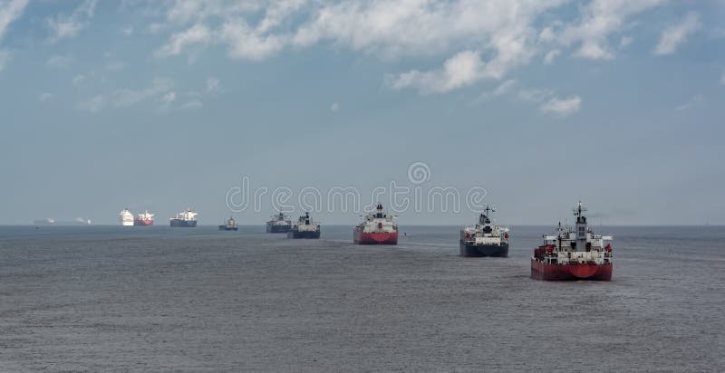 Various Ships Queue Offshore Approaching Shanghai. Stock Image - Image ...
