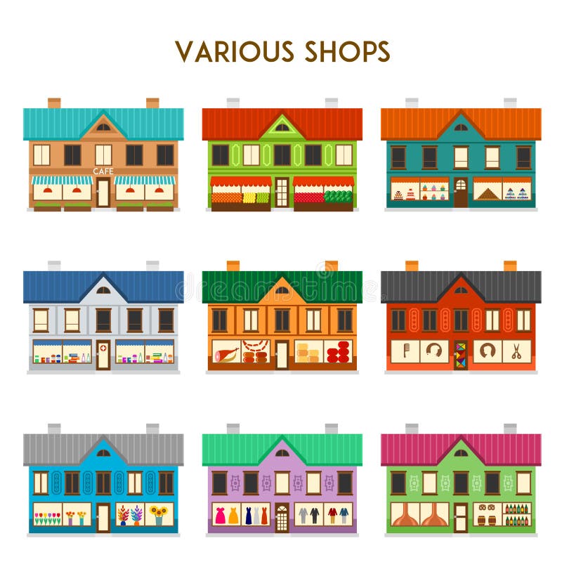 Various Shops stock vector. Illustration of urban, retail - 58127013