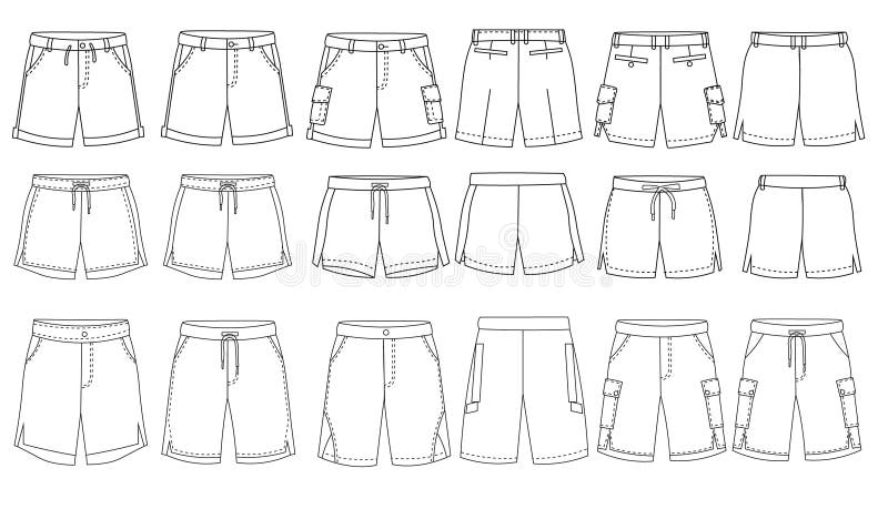 Various Shorts Designs Front and Back Outline Sketch Stock Illustration ...