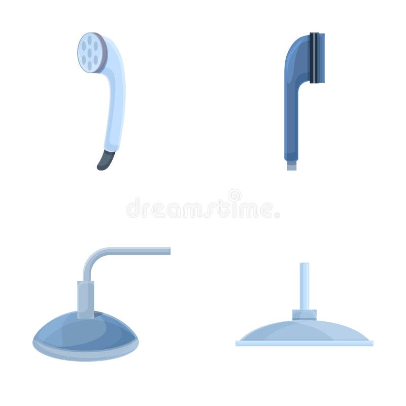 Various Shower Icons Set Cartoon Vector. Chrome Bath and Shower Head ...