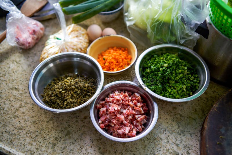 Various Side Dishes and Small Ingredients Cut in the Kitchen Stock ...