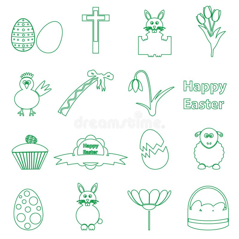 Various Simple Outline Easter Icons Set Eps10 Stock Vector ...