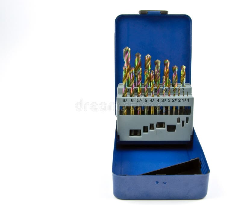 Various Size Drill Bits in a Blue Box Stock Photo - Image of borer ...
