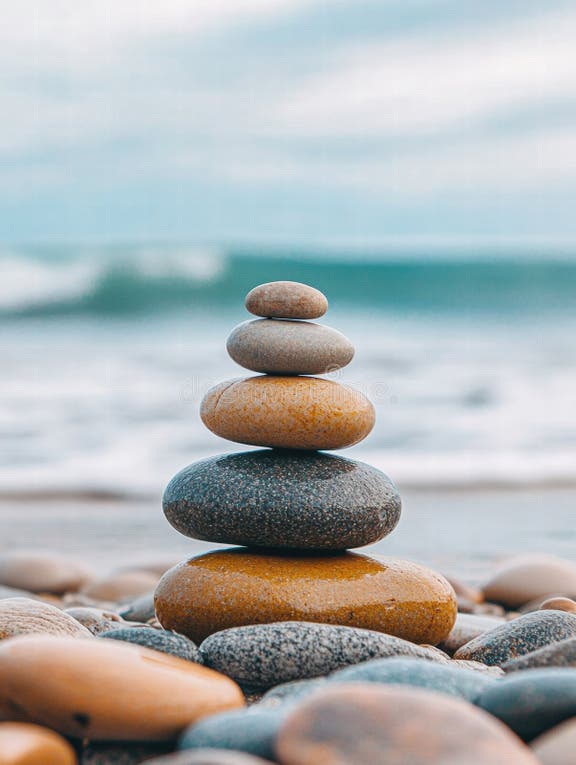 Smooth Beach Pebbles Stacked on a Shore As Gentle Waves Wash Over Them ...