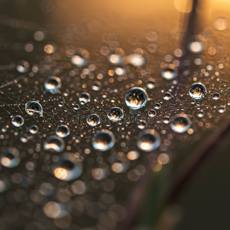 Various-sized Water Droplets Rest on a Leaf, Capturing the Surrounding ...