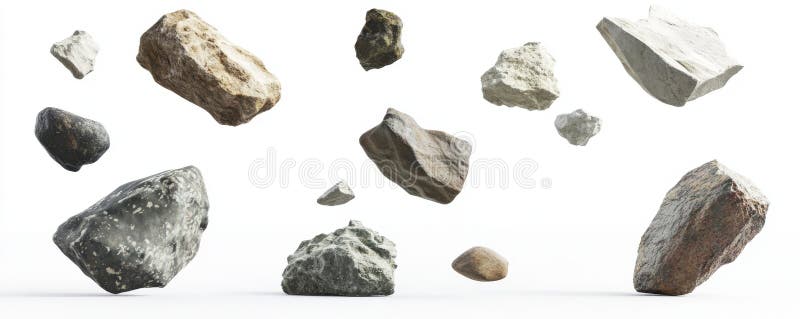Floating Irregular Rocks on White Background Stock Illustration ...